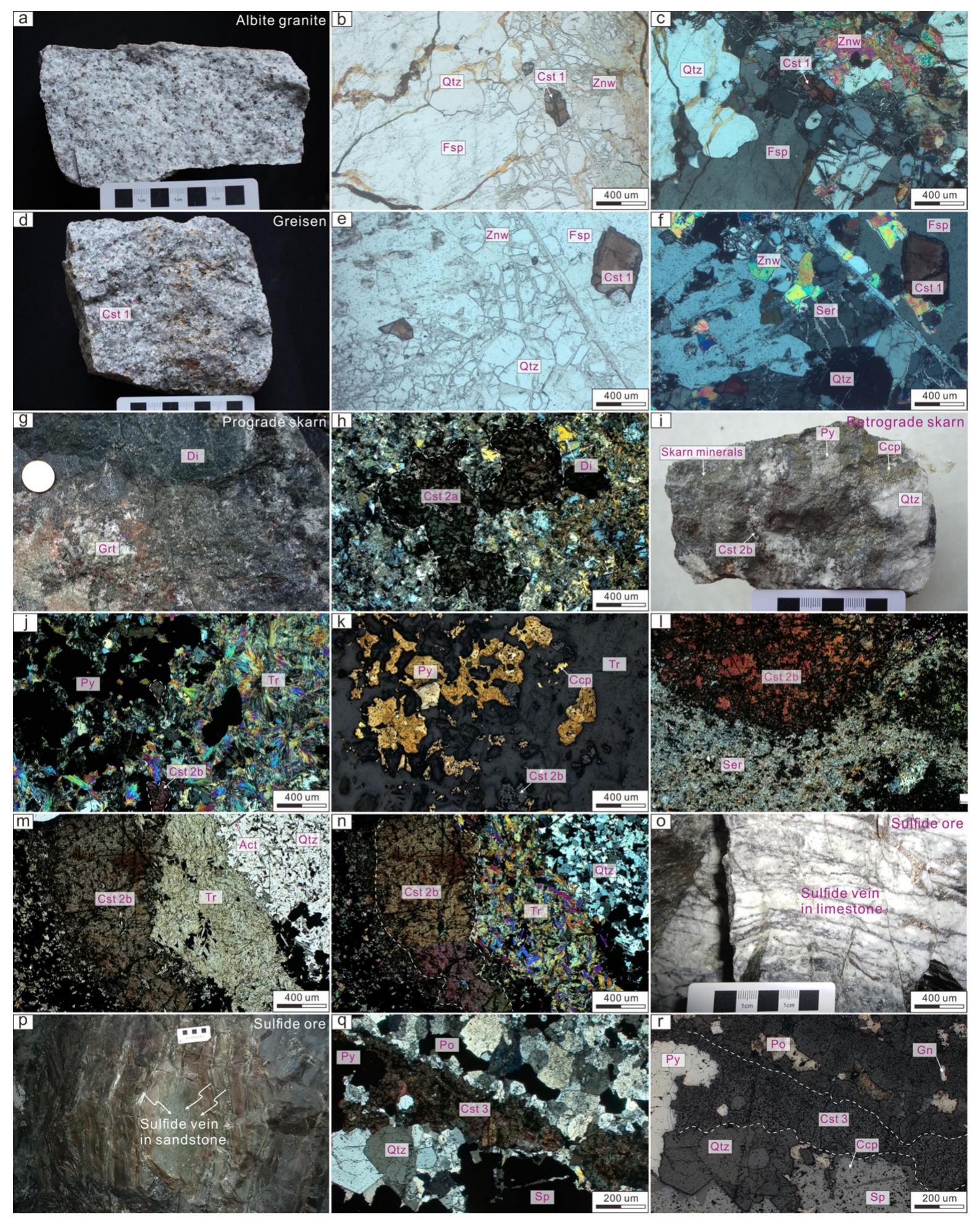 (a) hand specimen photo of albite granite sample xhl5-11.