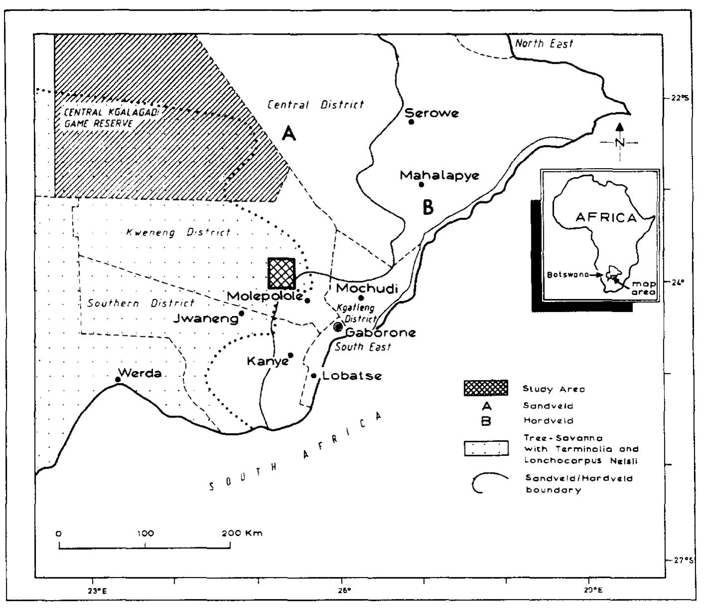 Location of the malwelwe area in southeast botswana