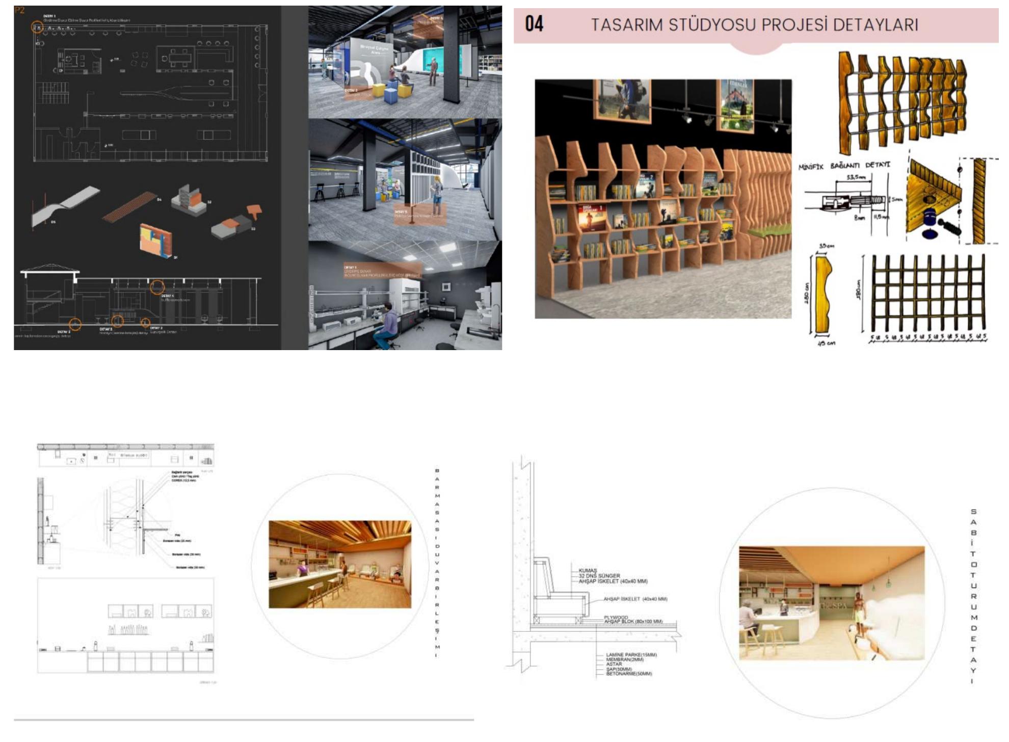Student 2d technical detailing drawing samples from the