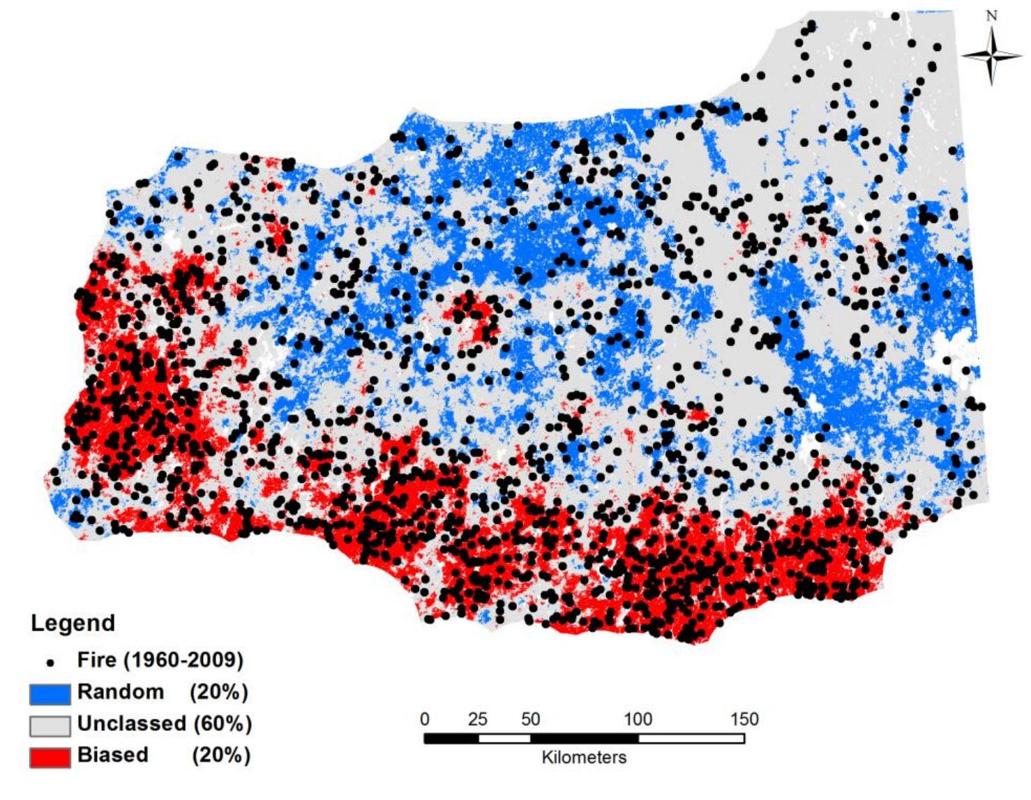 16 modeled sbp difference map with locations of fires during