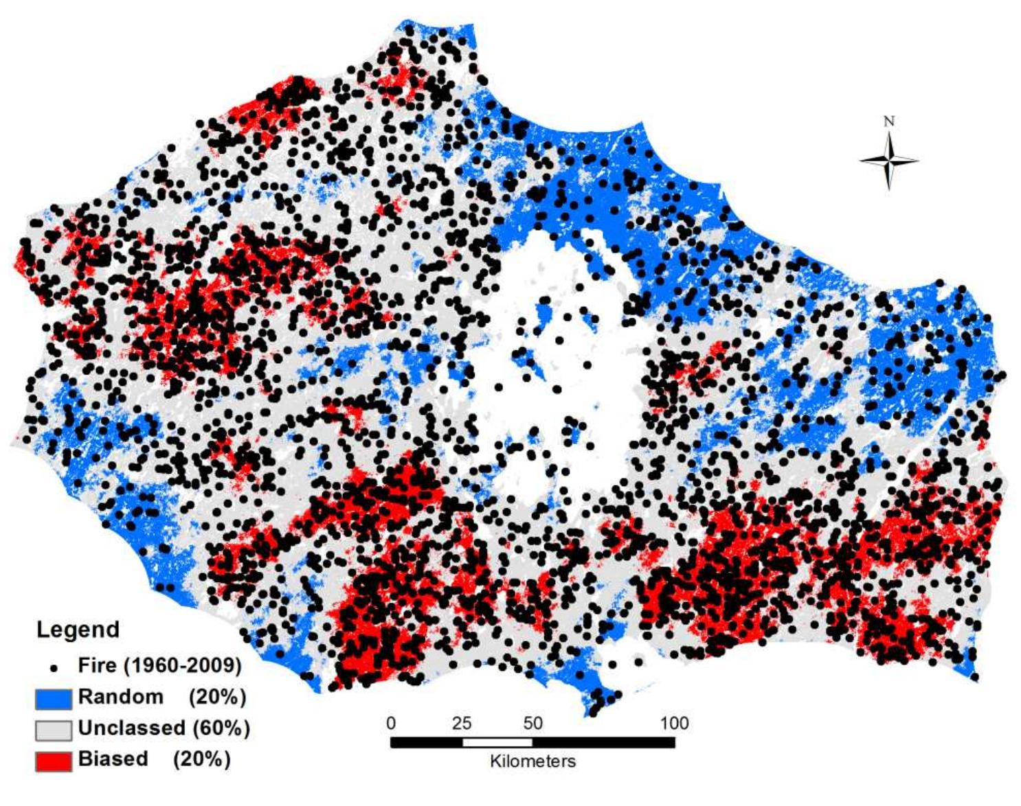 17 modeled sbp difference map with locations of fires during