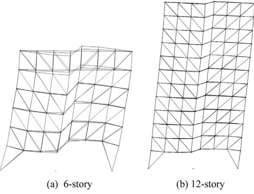 Fundamental mode shapes of the model structures. (a) 6-story