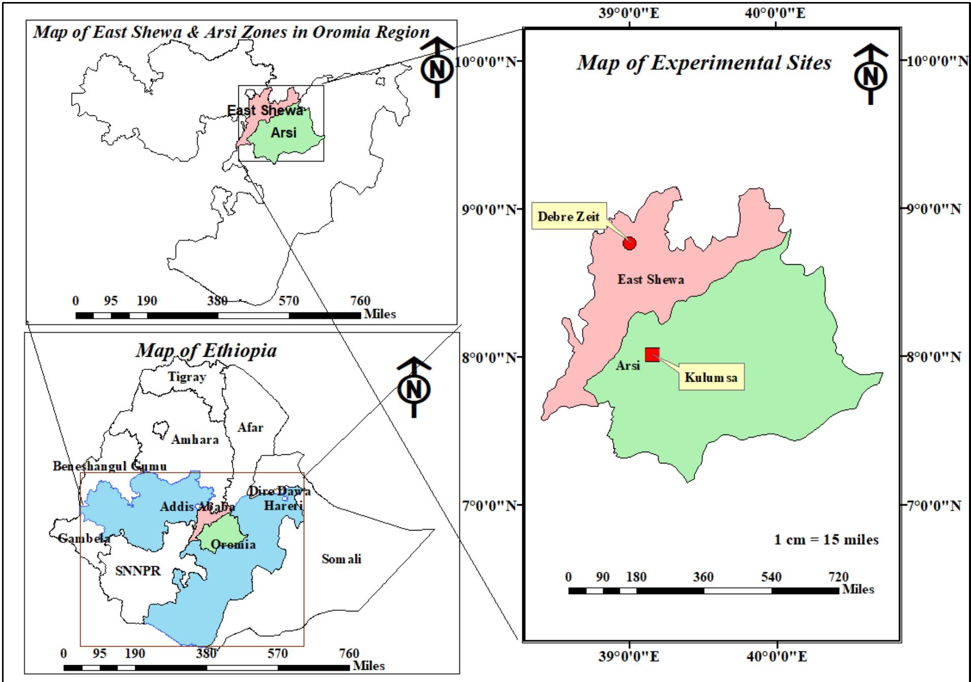 Map of ethiopia, oromia region, and east shewa and arsi