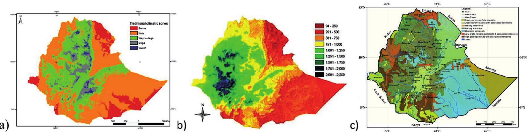 @ climatic zones (a), average annual rainfall distribution