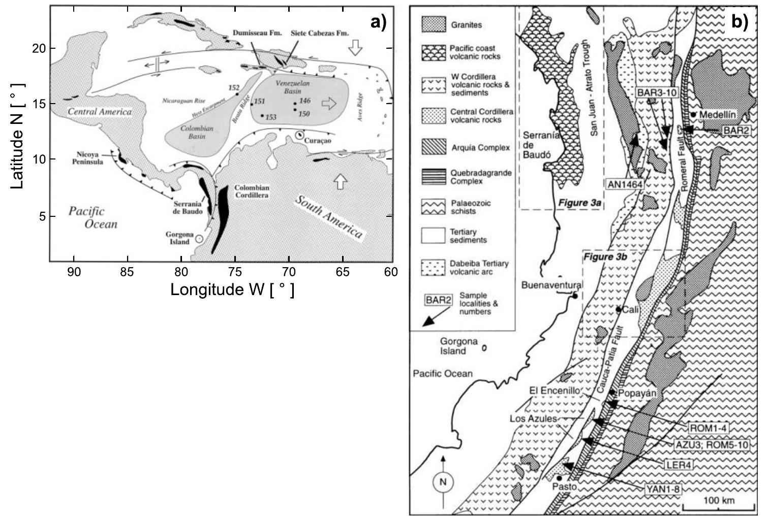 A) schematic map of the caribbean region. some of the mafic