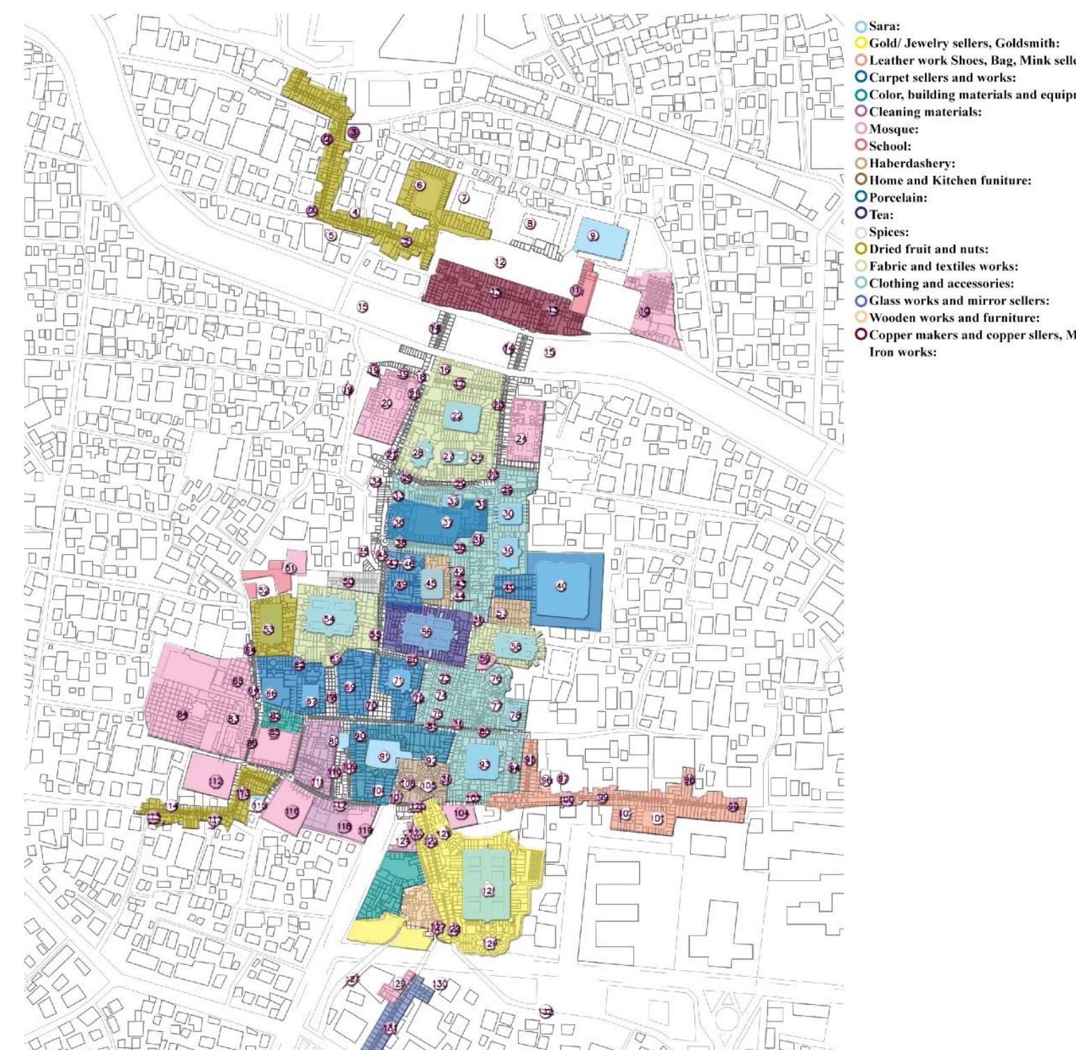 New map of tabriz covered bazaar and location of holes,