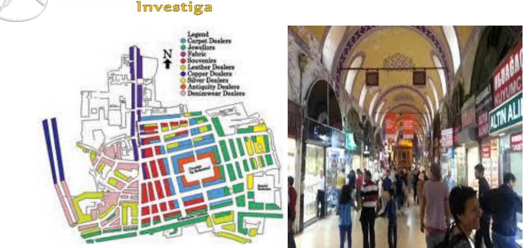 The plan of the grand bazaar and its current appearance.