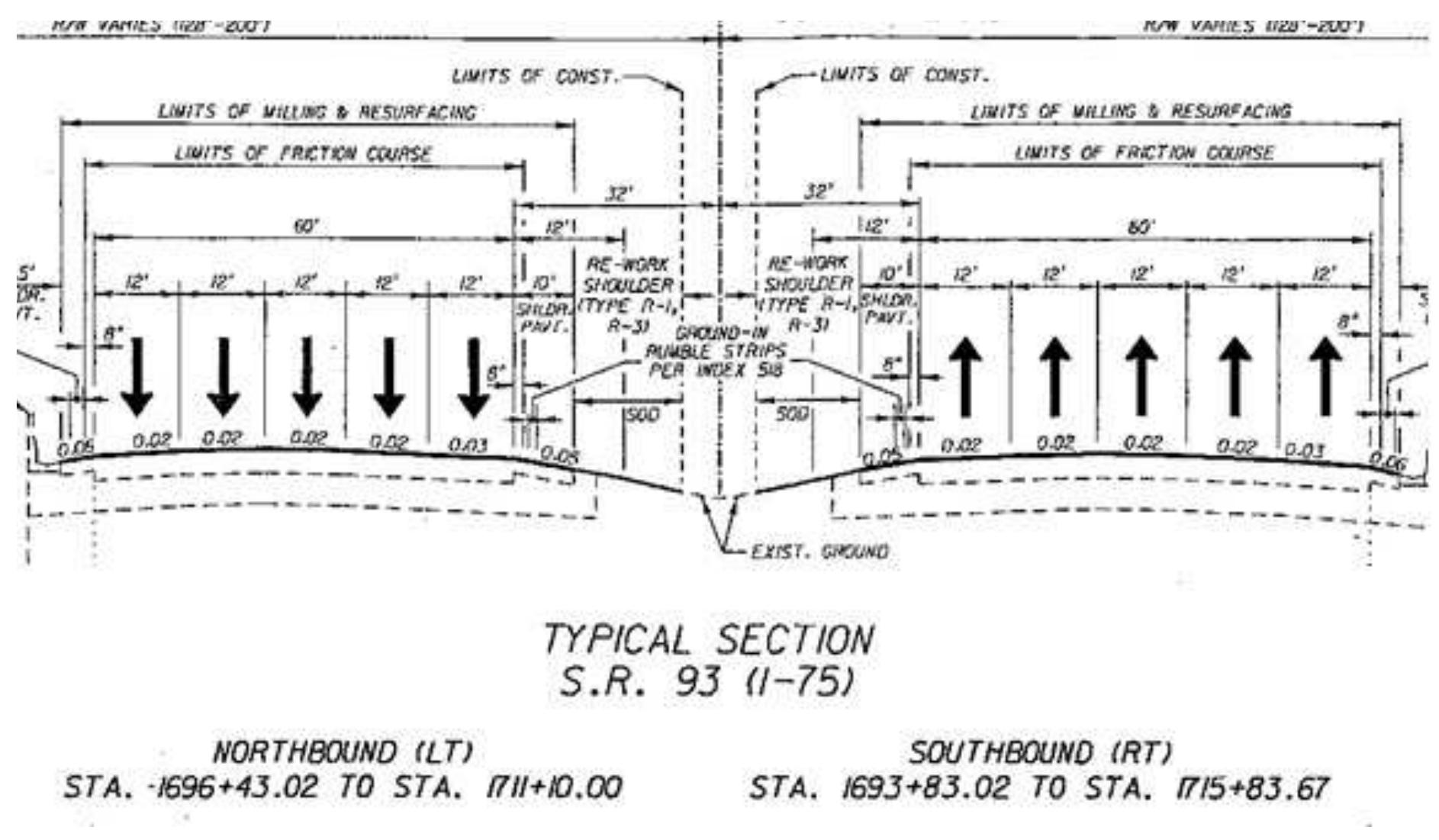 3 sample inwardly sloped segment (as-built plan of roadway