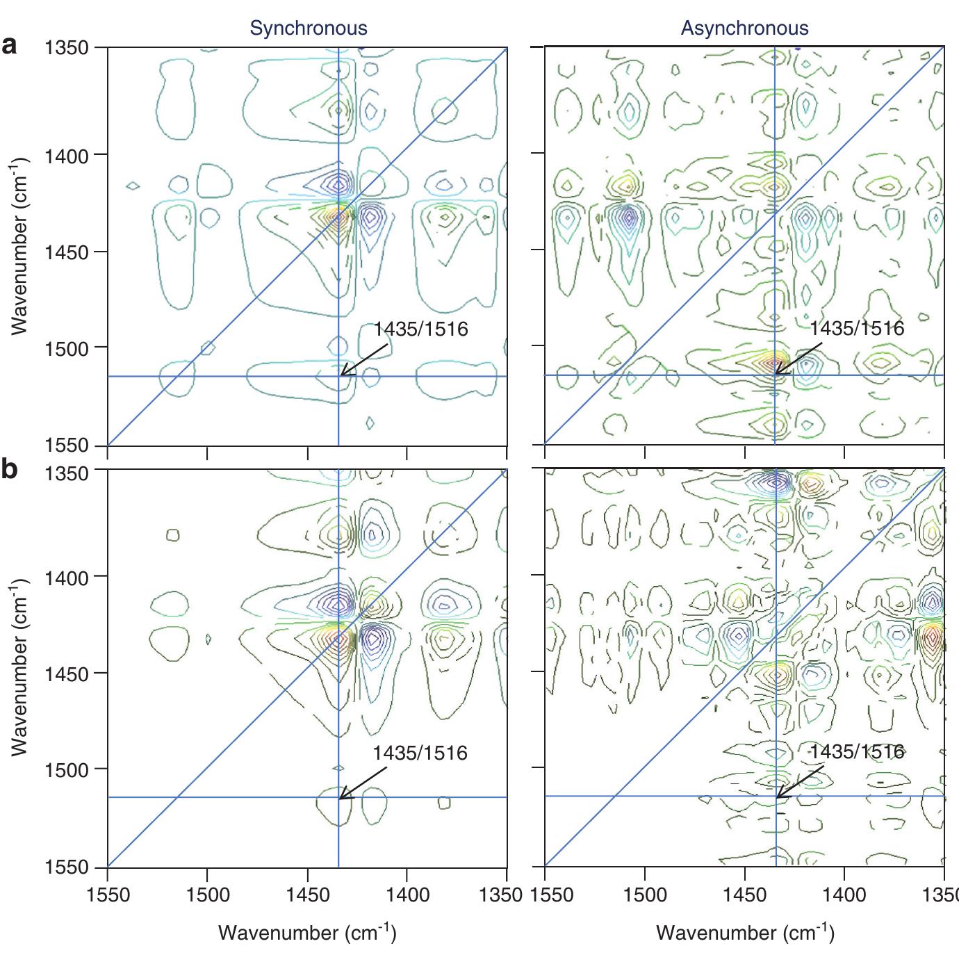 Synchronous and asynchronous 2d ftir spectra. (a) peeled