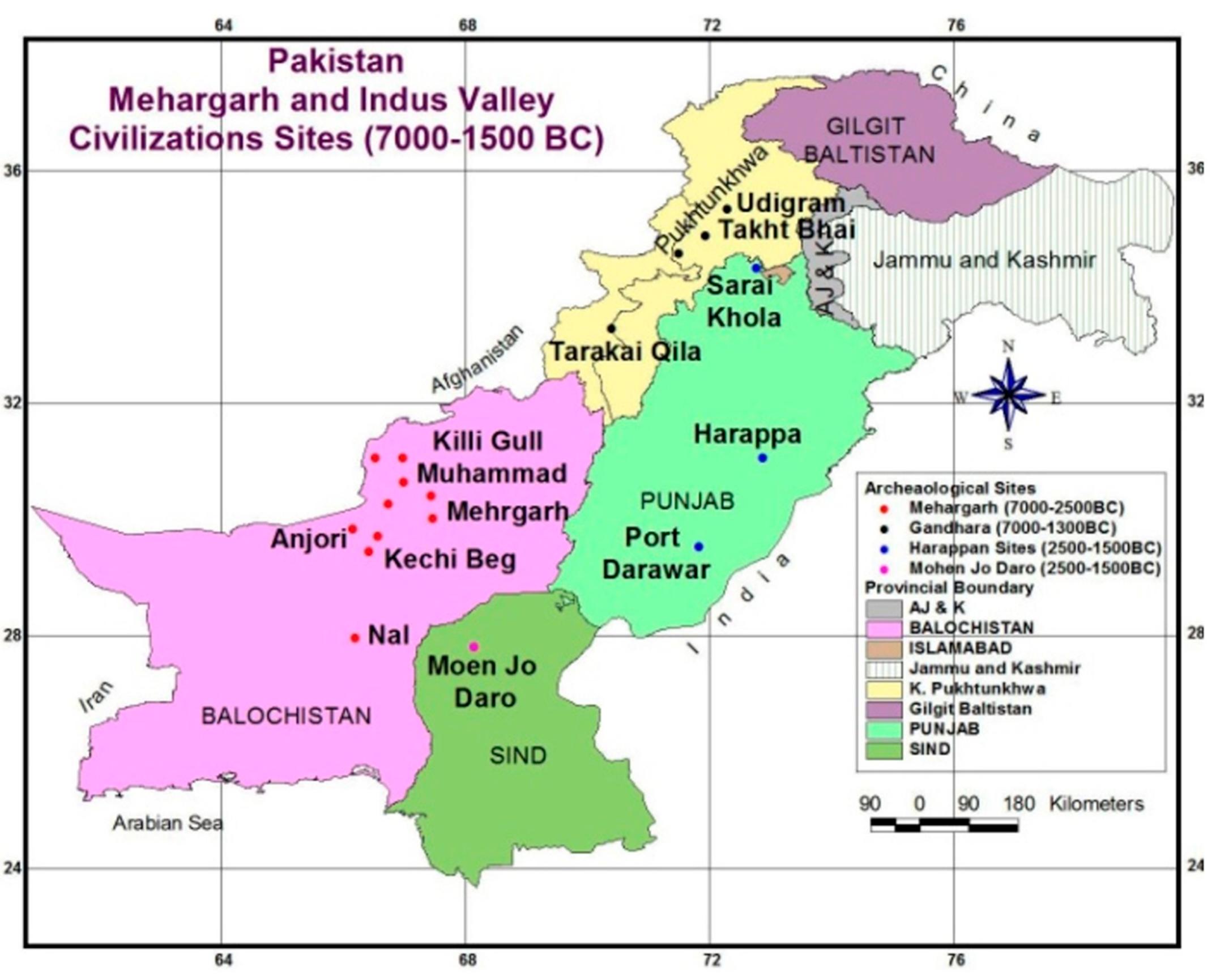 Mehrgarh and indus valley civilizations and their major