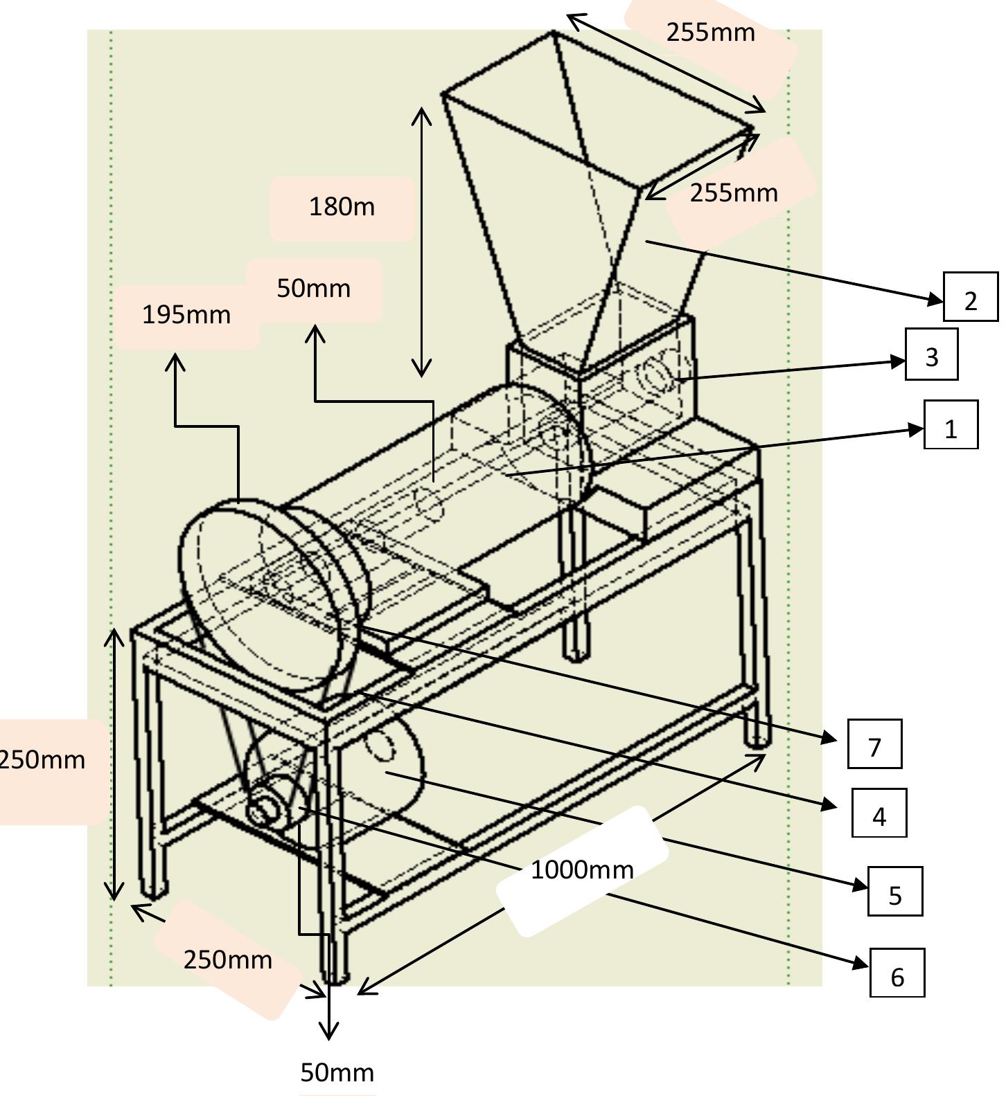 Isometric view of conceptual diagram of grass grinding