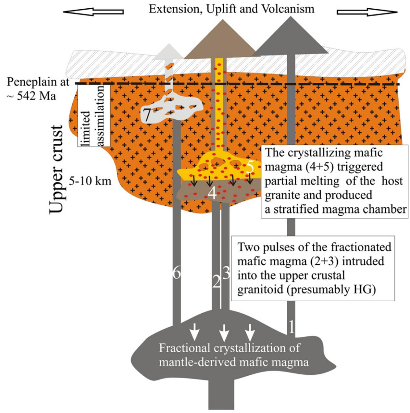 A schematic diagram showing the formation of the intrusive