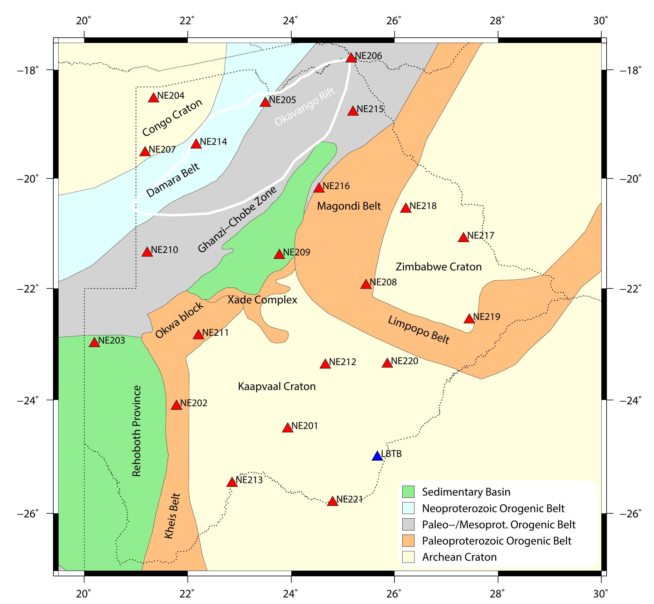 Major tectonic units of botswana based on fadel et al.