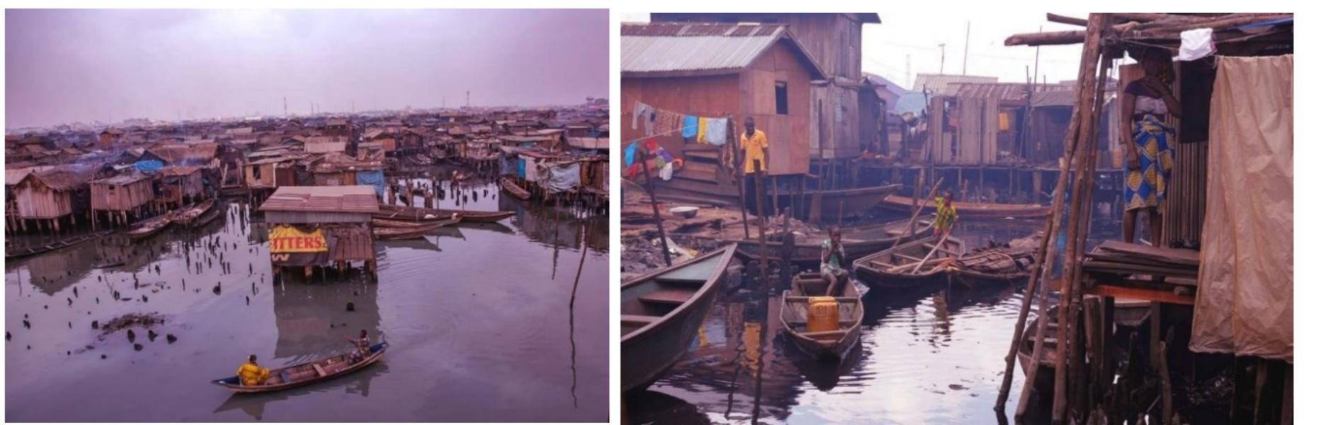 Makoko floating slum settlement in lagos, nigeria. and