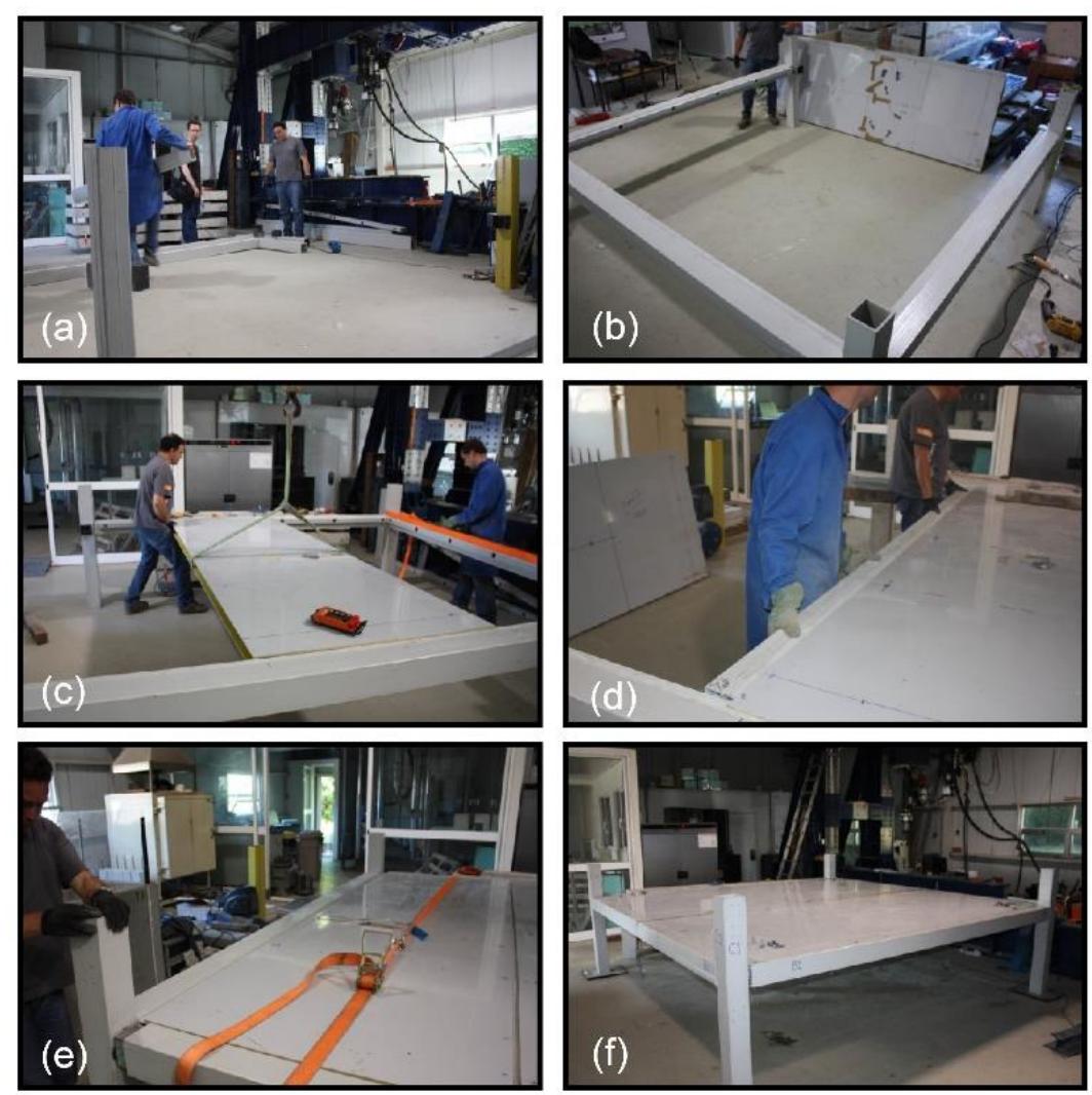 17. stages of the assembling process: (a) placing columns;