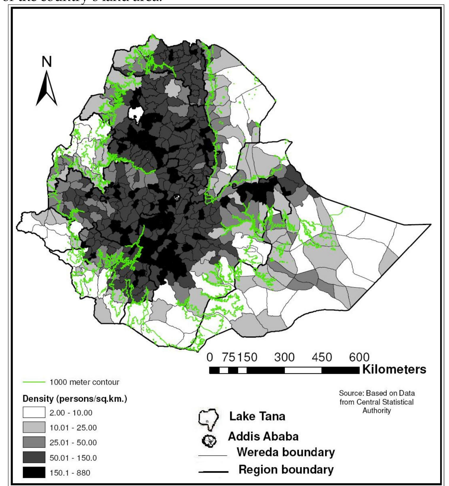 Population density, 2007, and the 1000 meter contour.