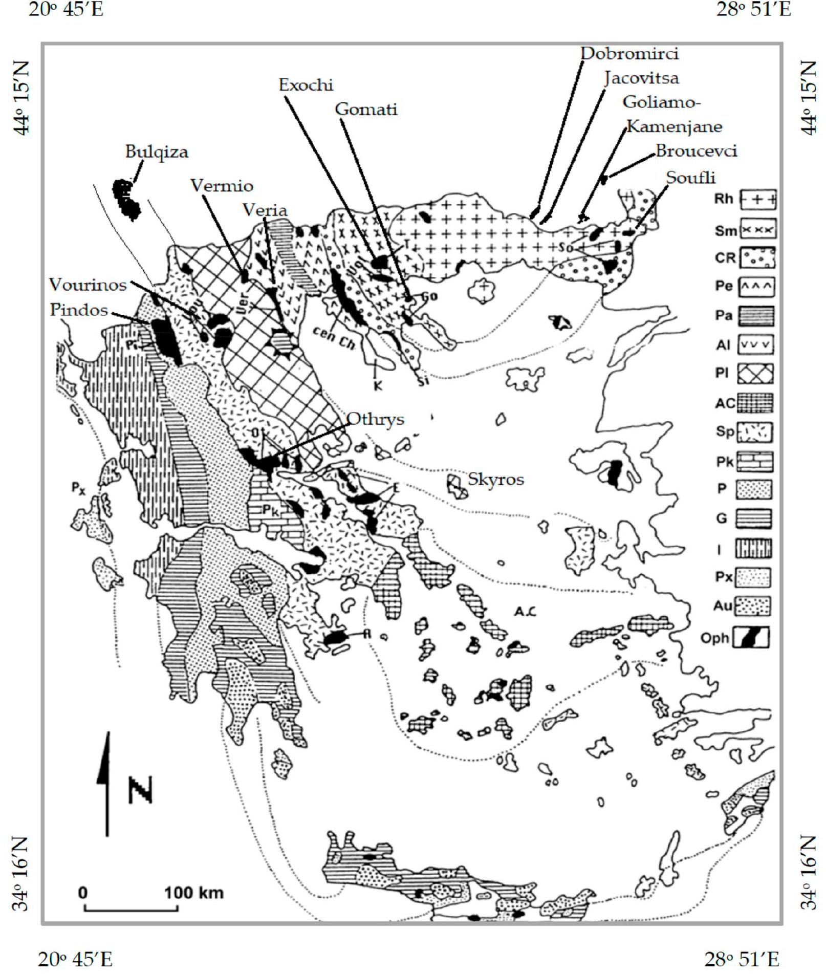 Simplified map of the geotectonic zones of hellenides [35],