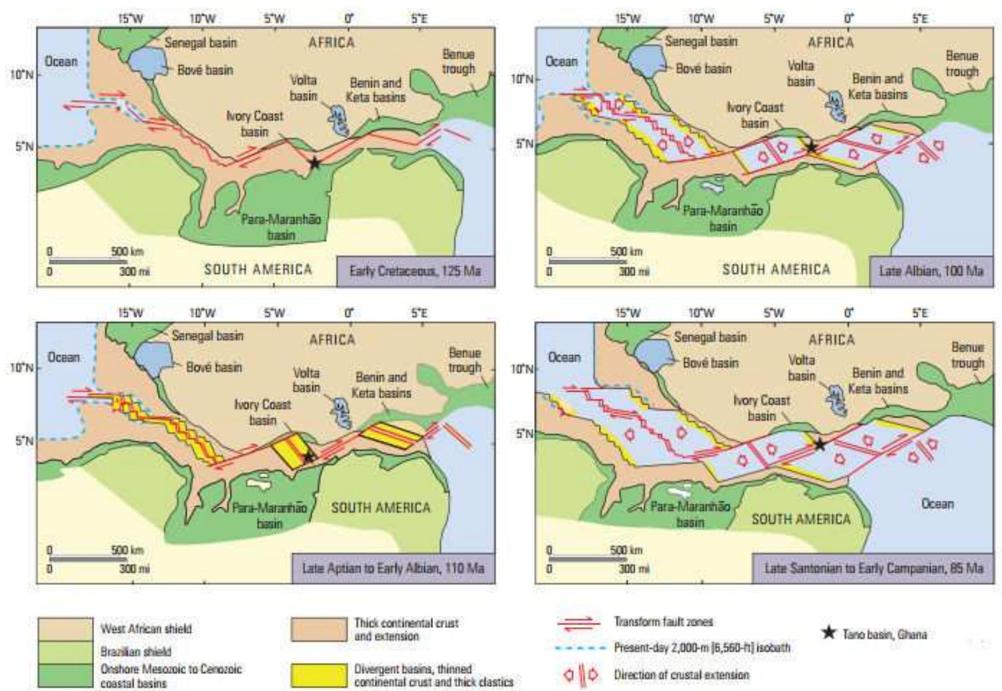 Schematic cretaceous stages in the mesozoic breakup of