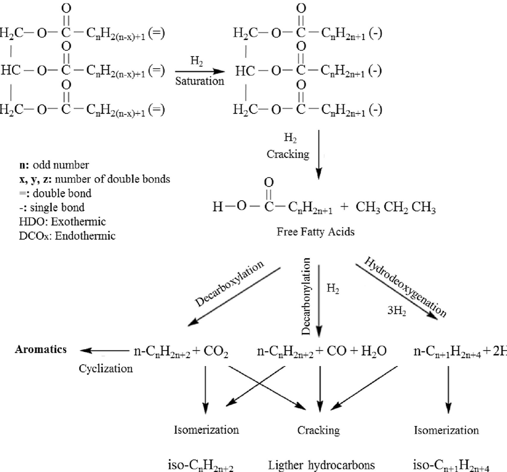 Possible pathway reactions during the conversion of a
