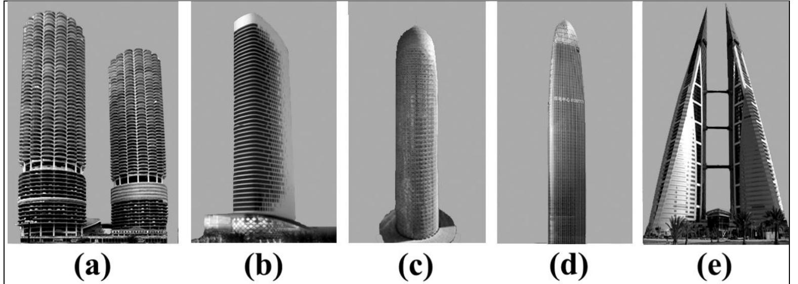 Extruder type of high-rise buildings: (a) marina city towers