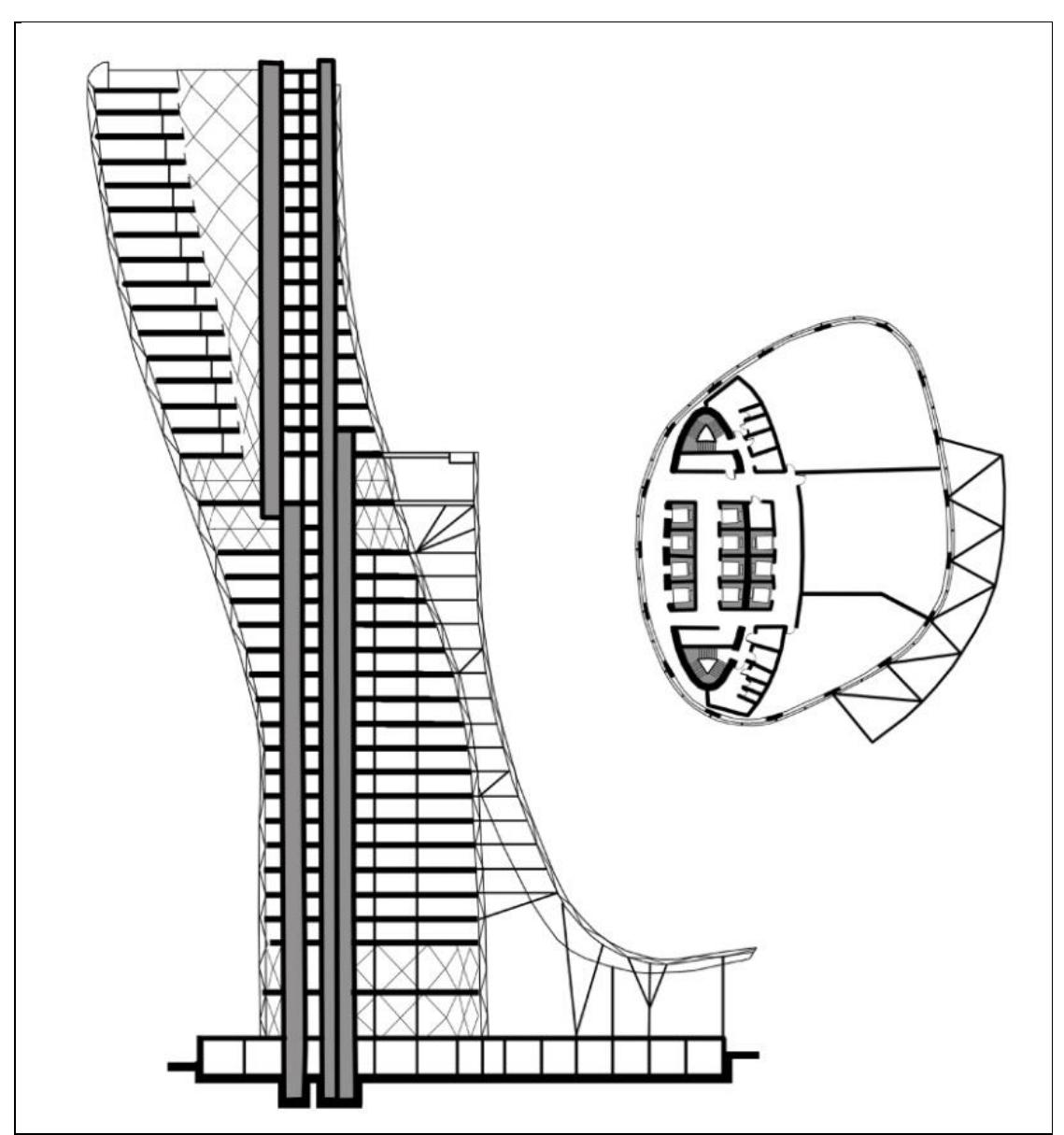 Capital gate tower: floor plan and section (developed by