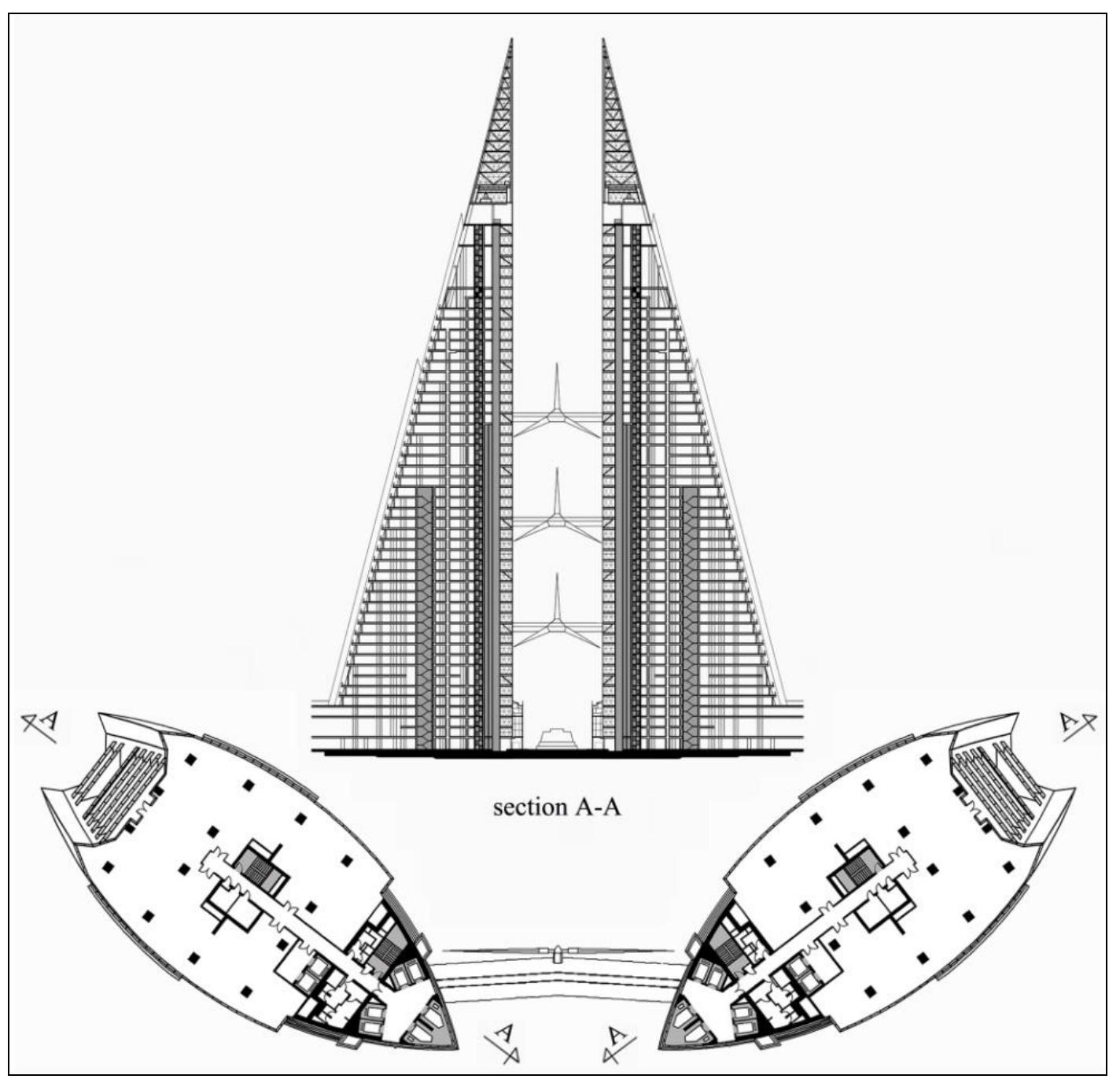Bahrain world trade center: floor plan and section