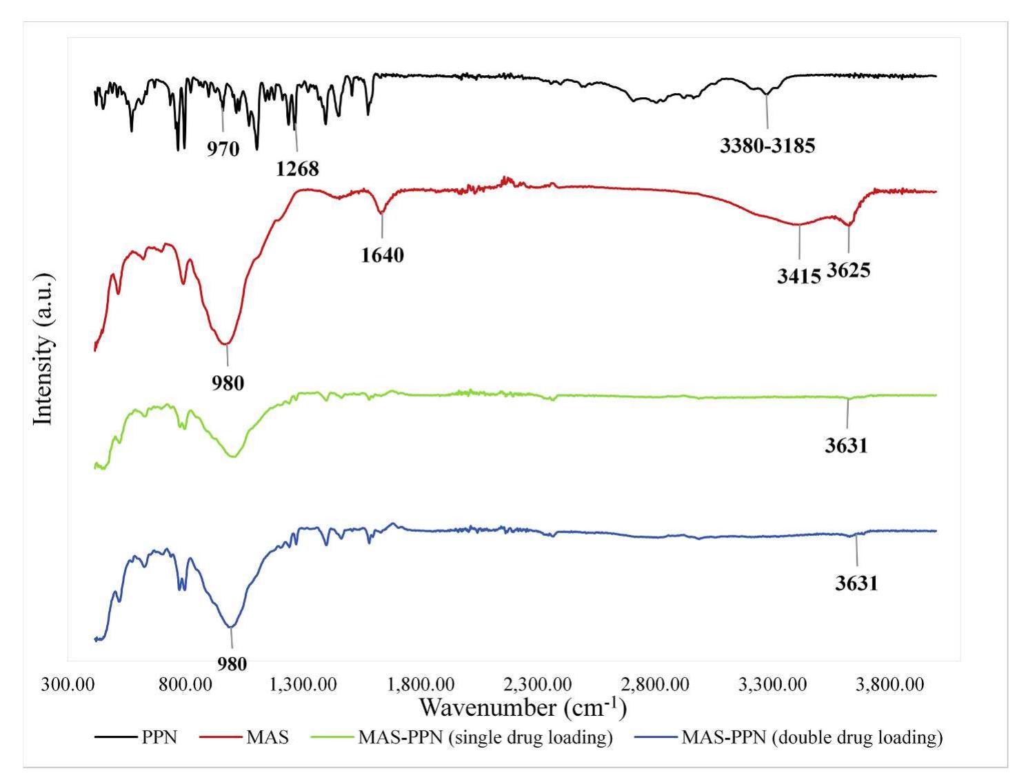 Atr-ftir spectra of ppn, mas and single and double drug
