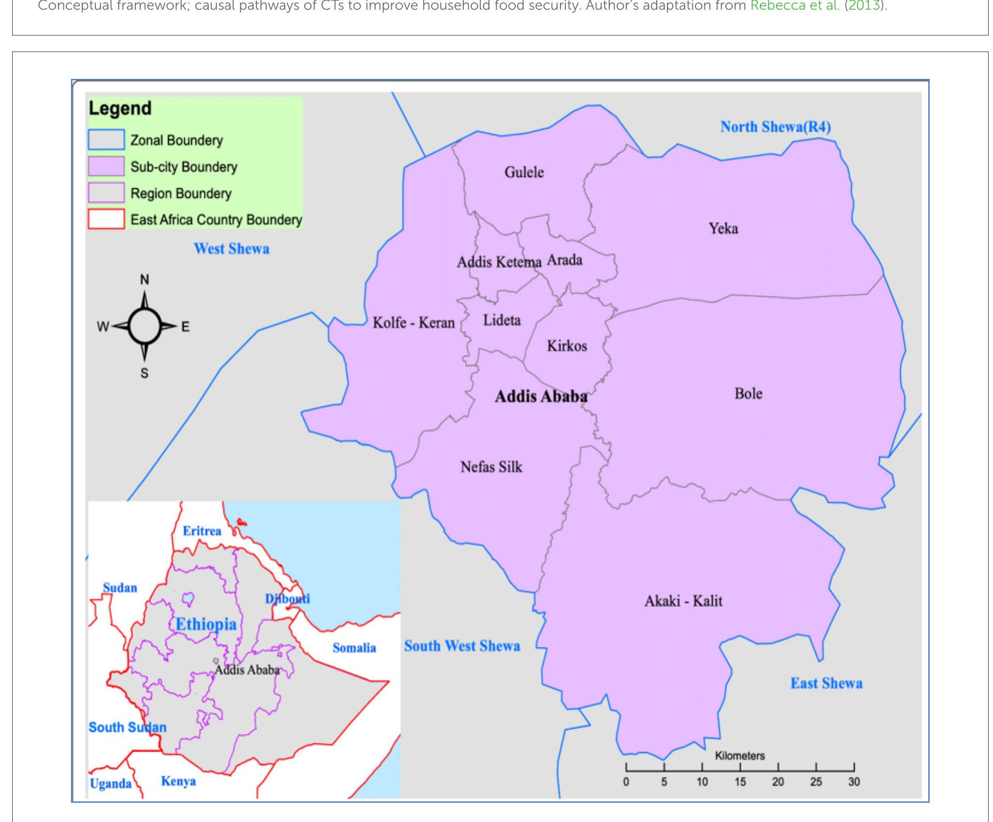 Map showing addis ababa with administrative sub-cities