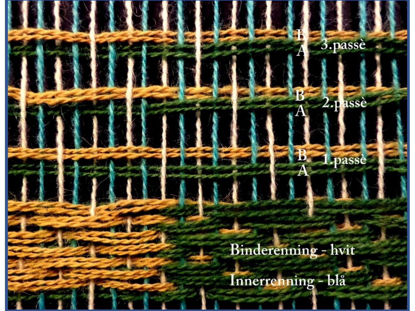 The weaving structure of samitum. the white binding warp