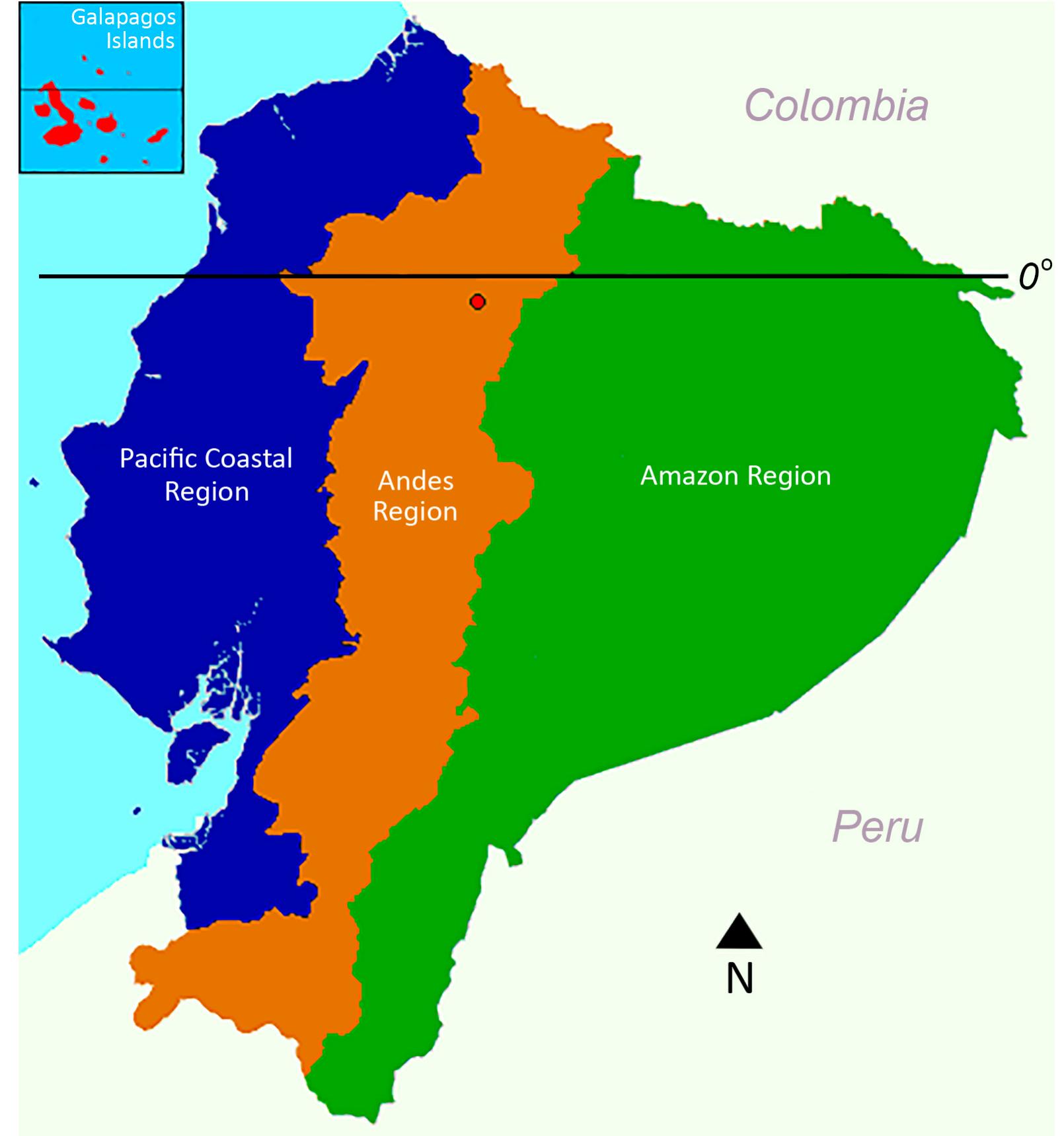 Map of ecuador showing the four major geographic regions: la