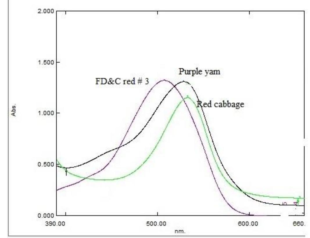 Comparative absorption spectra of juice systems colored with