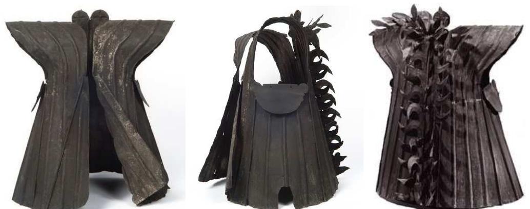 Front, side, and back view of nias armor’s basic structure