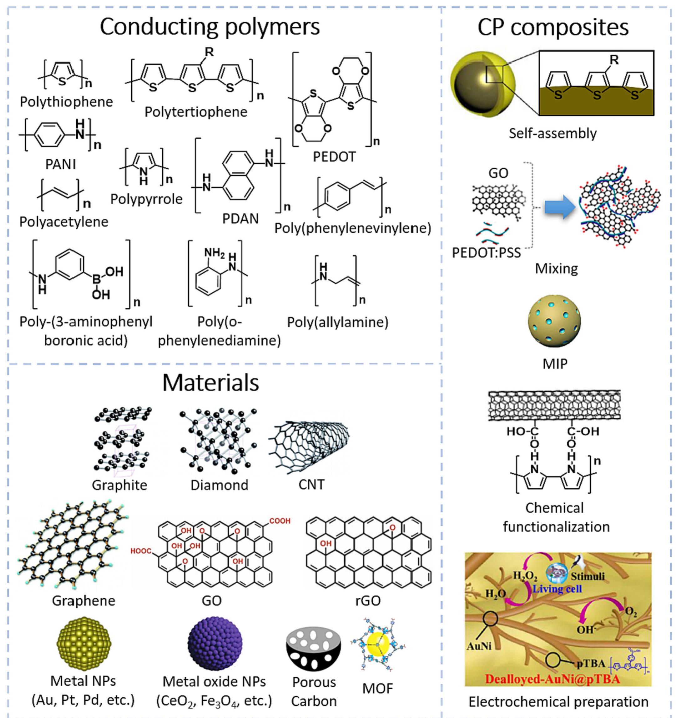 Various types of conducting polymers, conductive