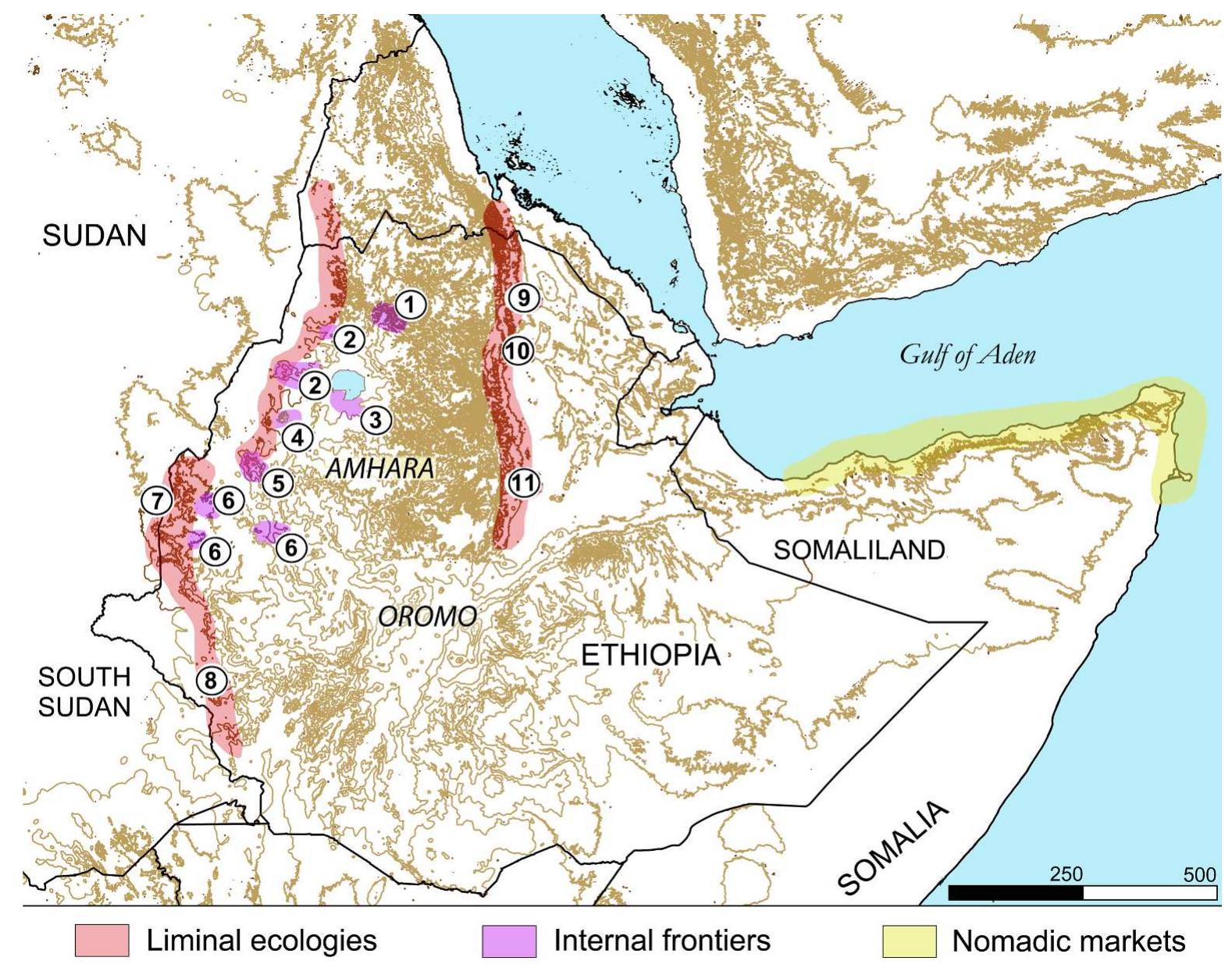 Map of the horn of africa with peoples mentioned in the