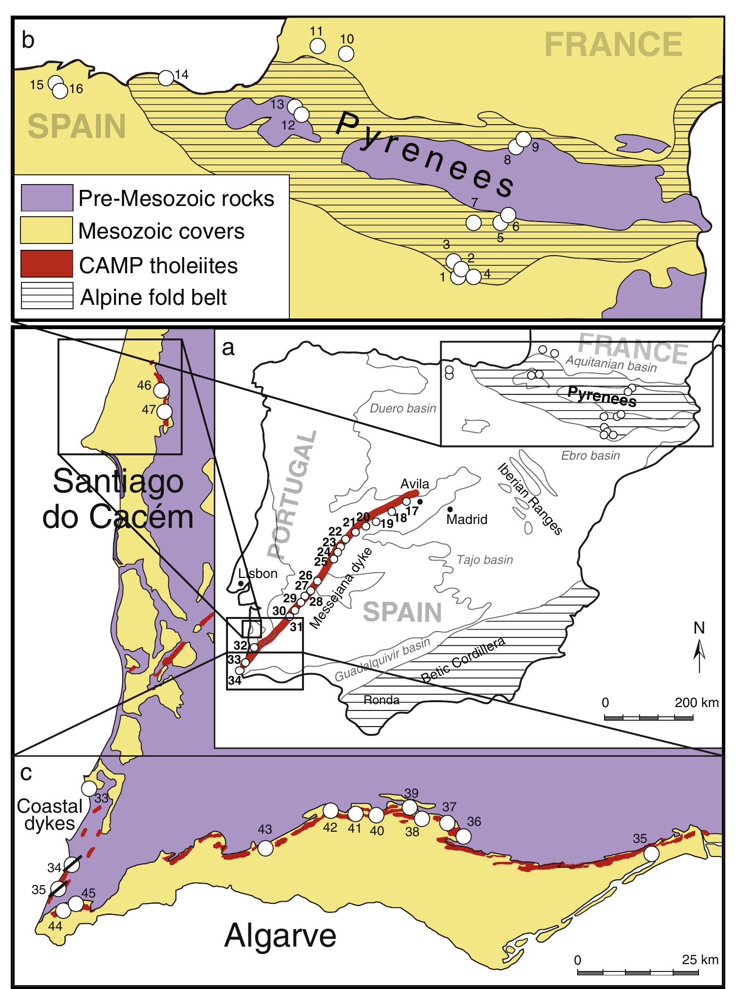 Sampling sites plotted on a simplified geological map of the