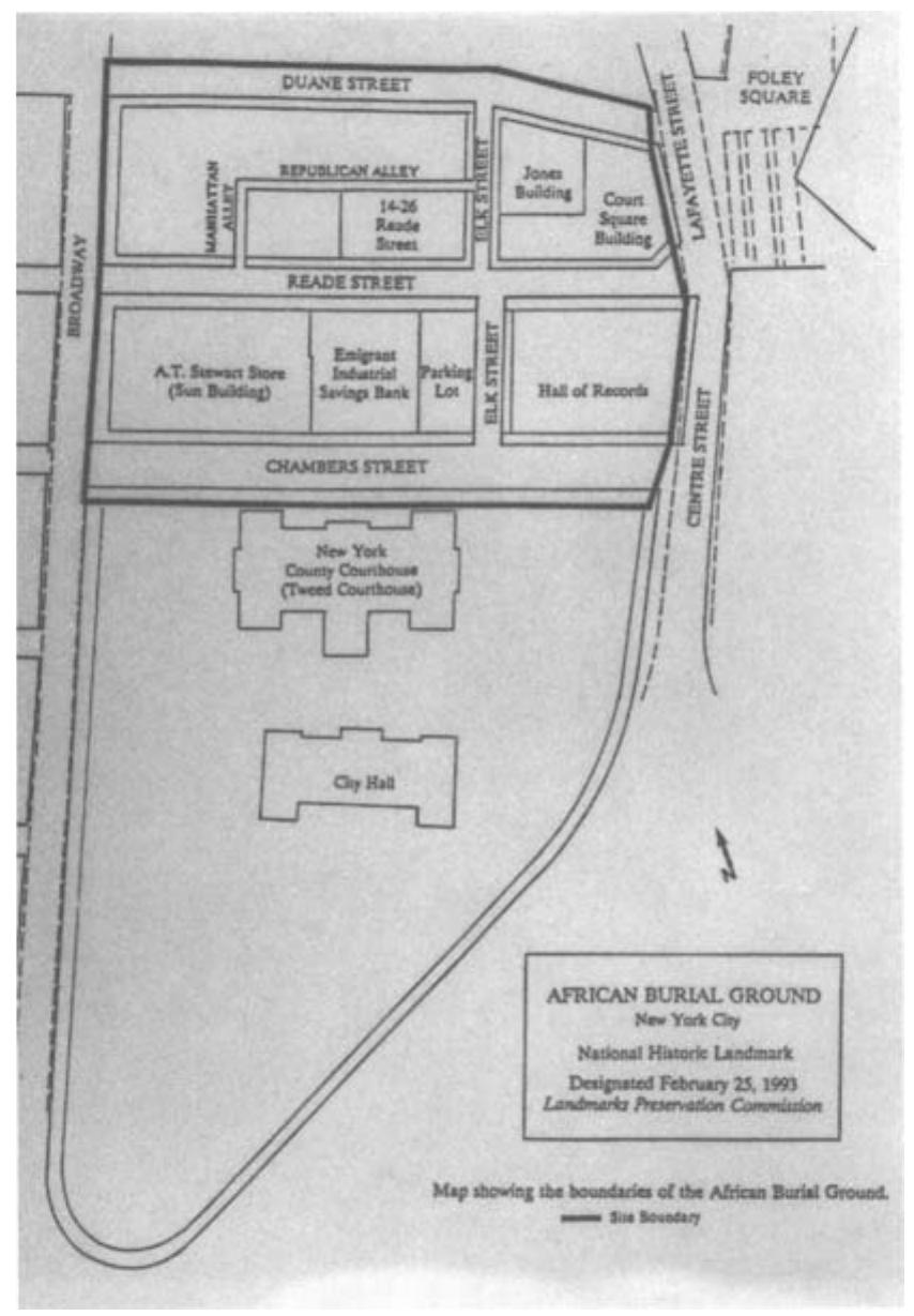 Map of lower manhattan, outlining the original five- to