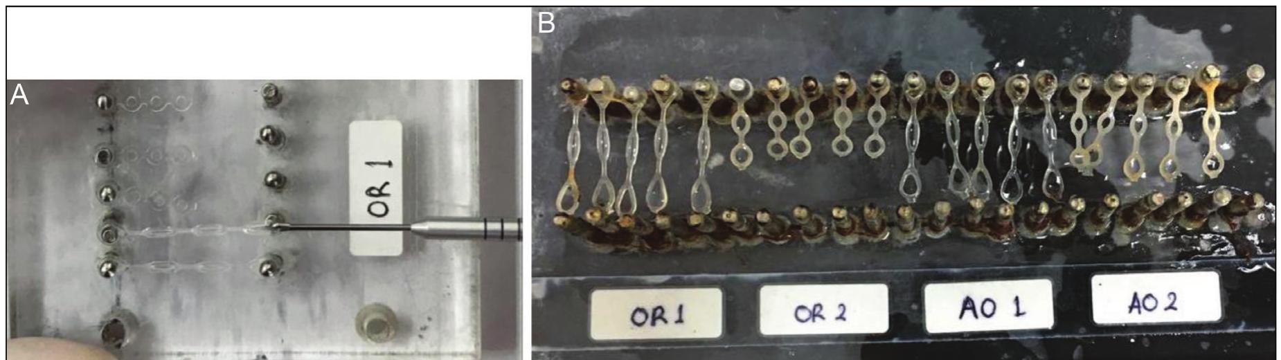 (a) top view of elastomeric chains force levels being