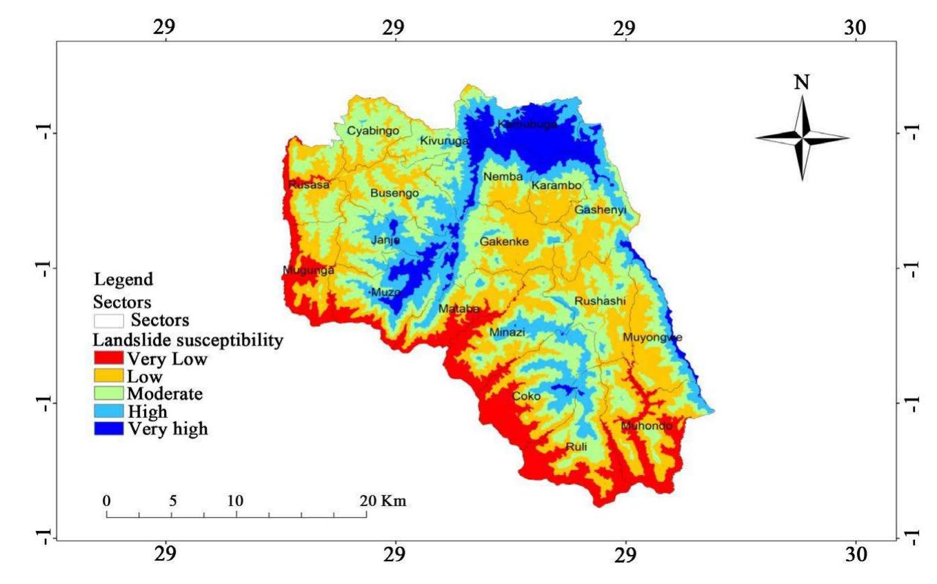 Landslide susceptibility map of gakenke district.