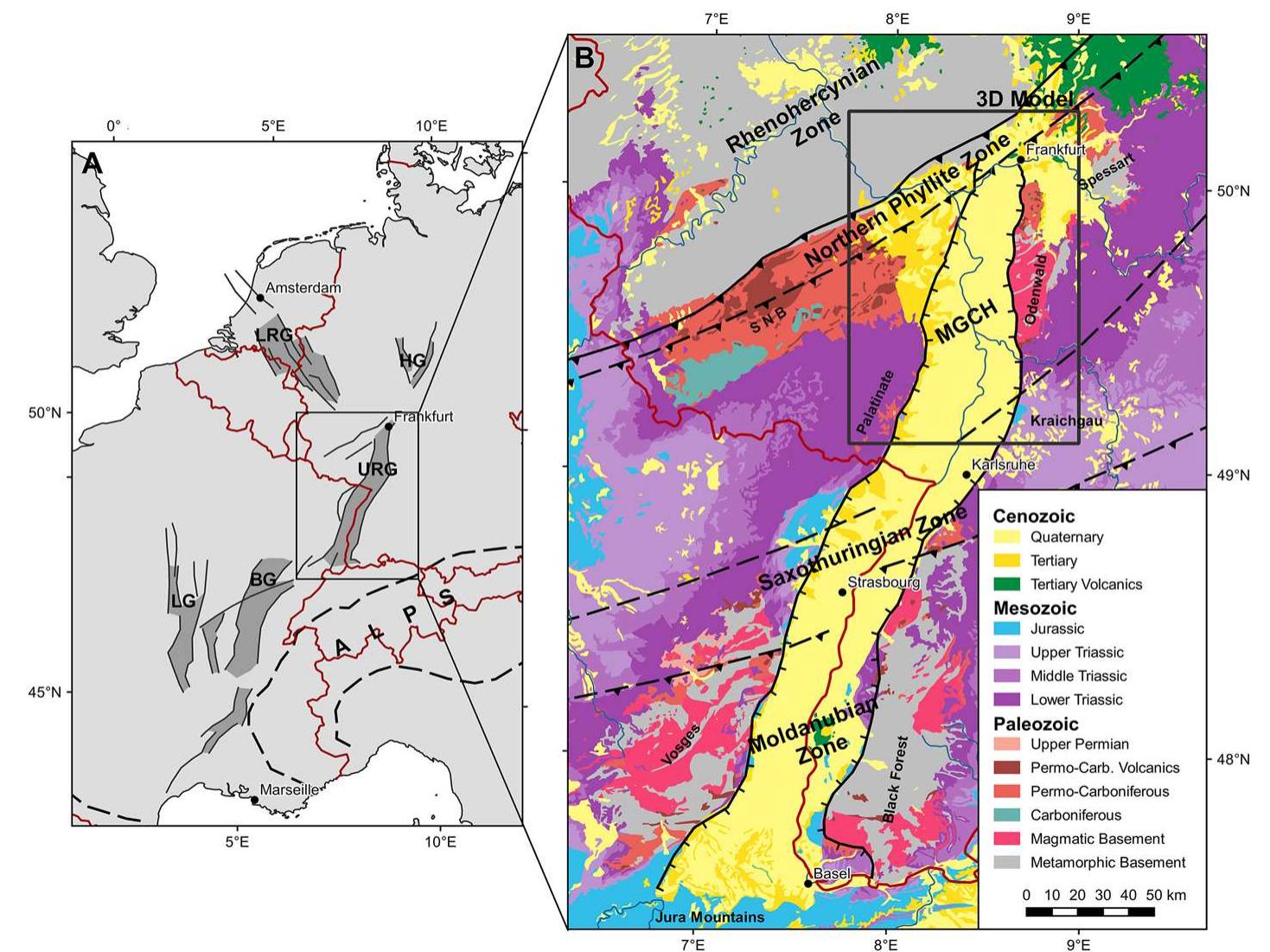 A simplified map of the european cenozoic rift system