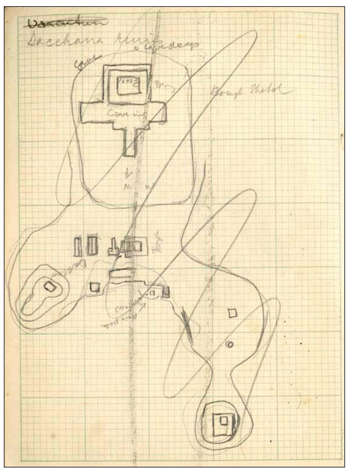Sketch of el desconsuelo / sacchana ruins by frans blom
