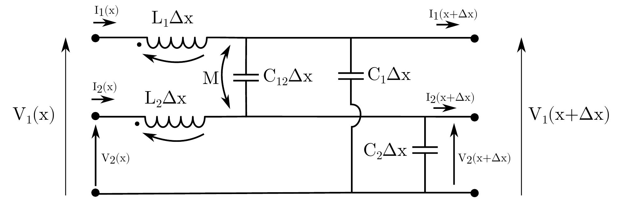 Equivalent circuit for a 3-conductors tl for an elementary