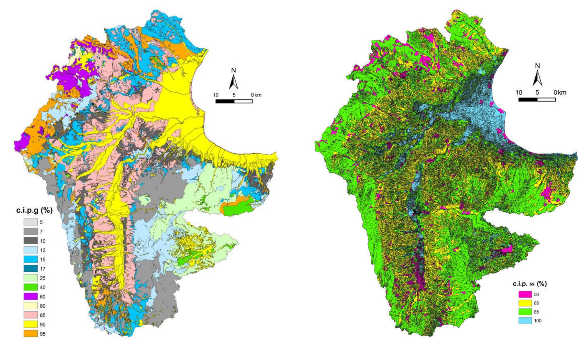3.8. map of c.i.p., (left) based on geological simplified