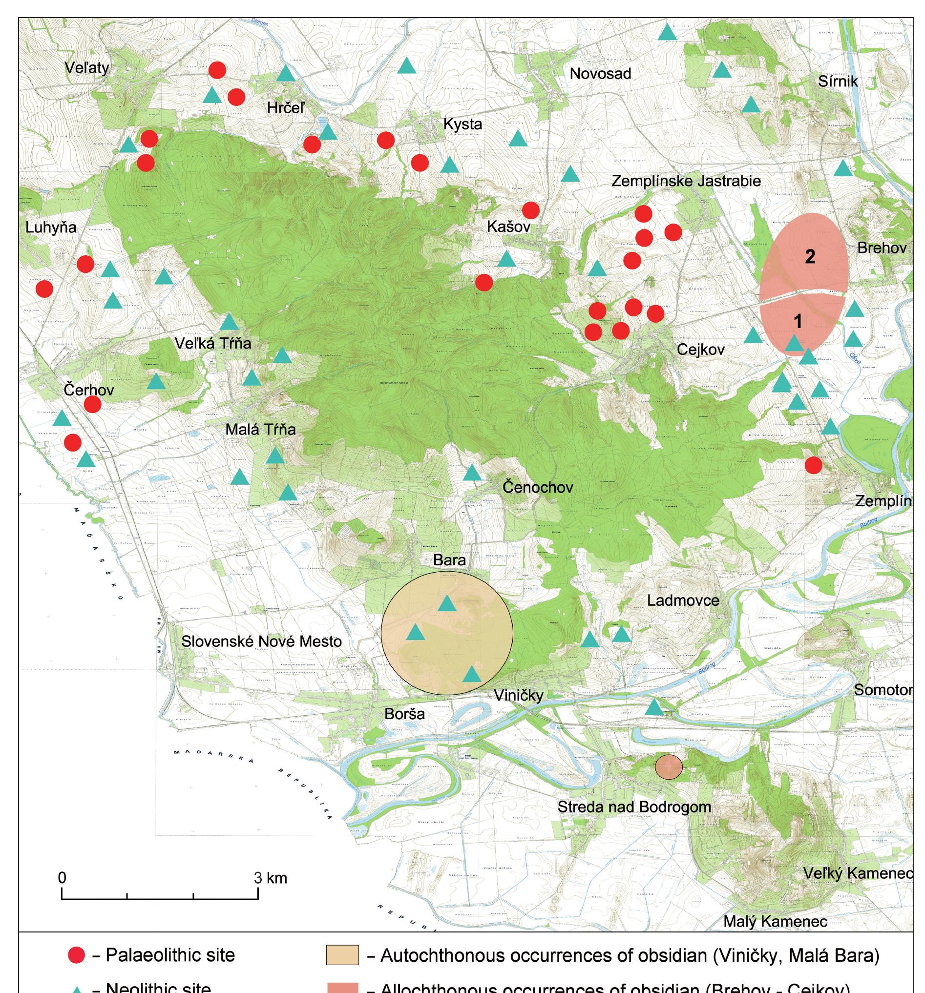 Map of the area of the zemplin hills with autochthonous and