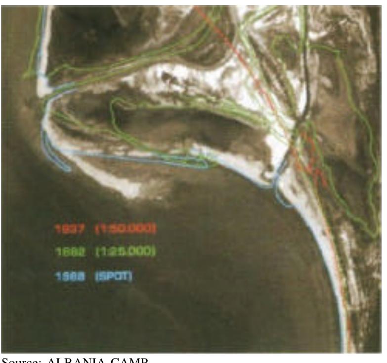 1 changes occurred in the southern zone of shkumbini delta