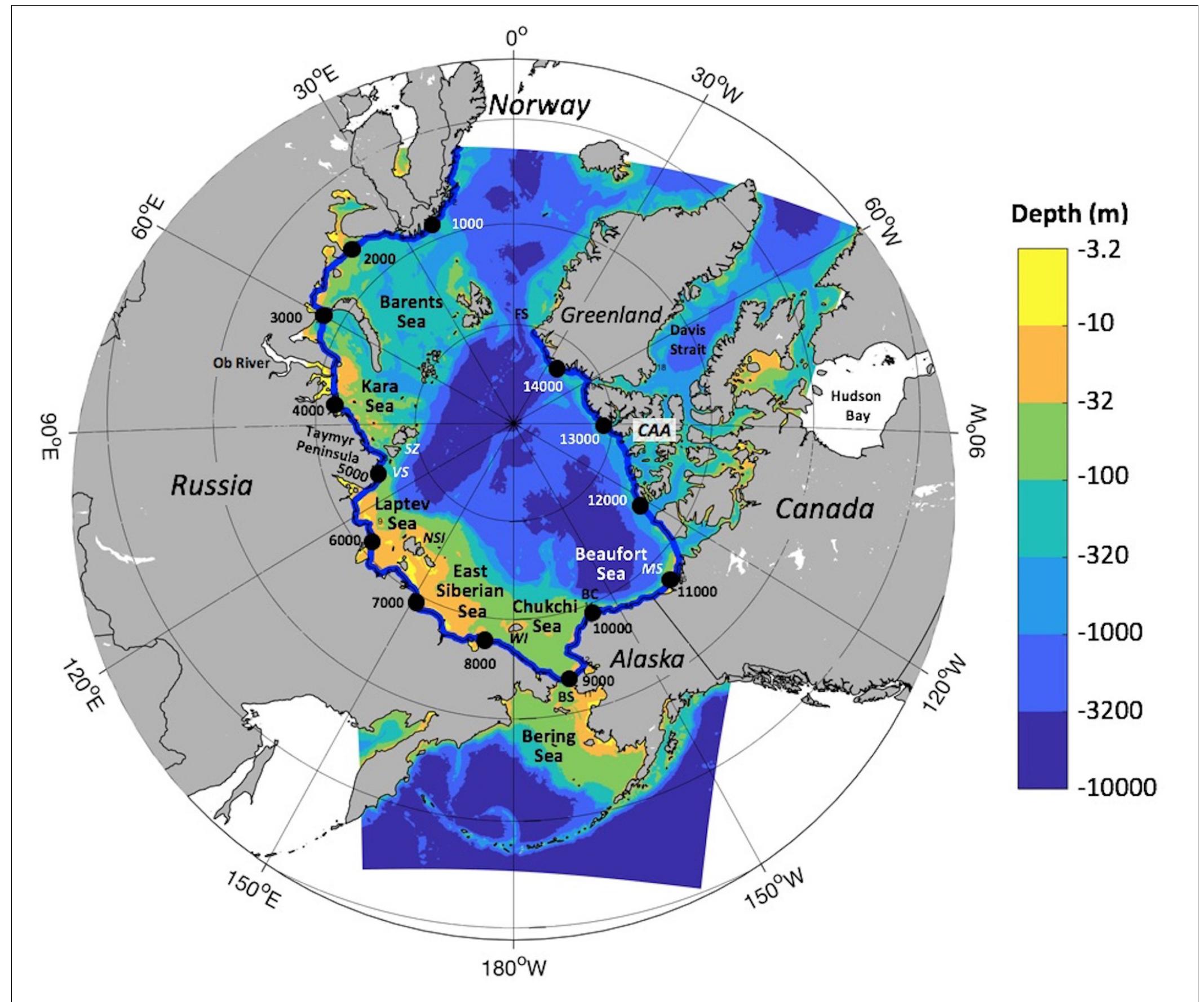 | map of the arctic ocean showing place names mentioned in