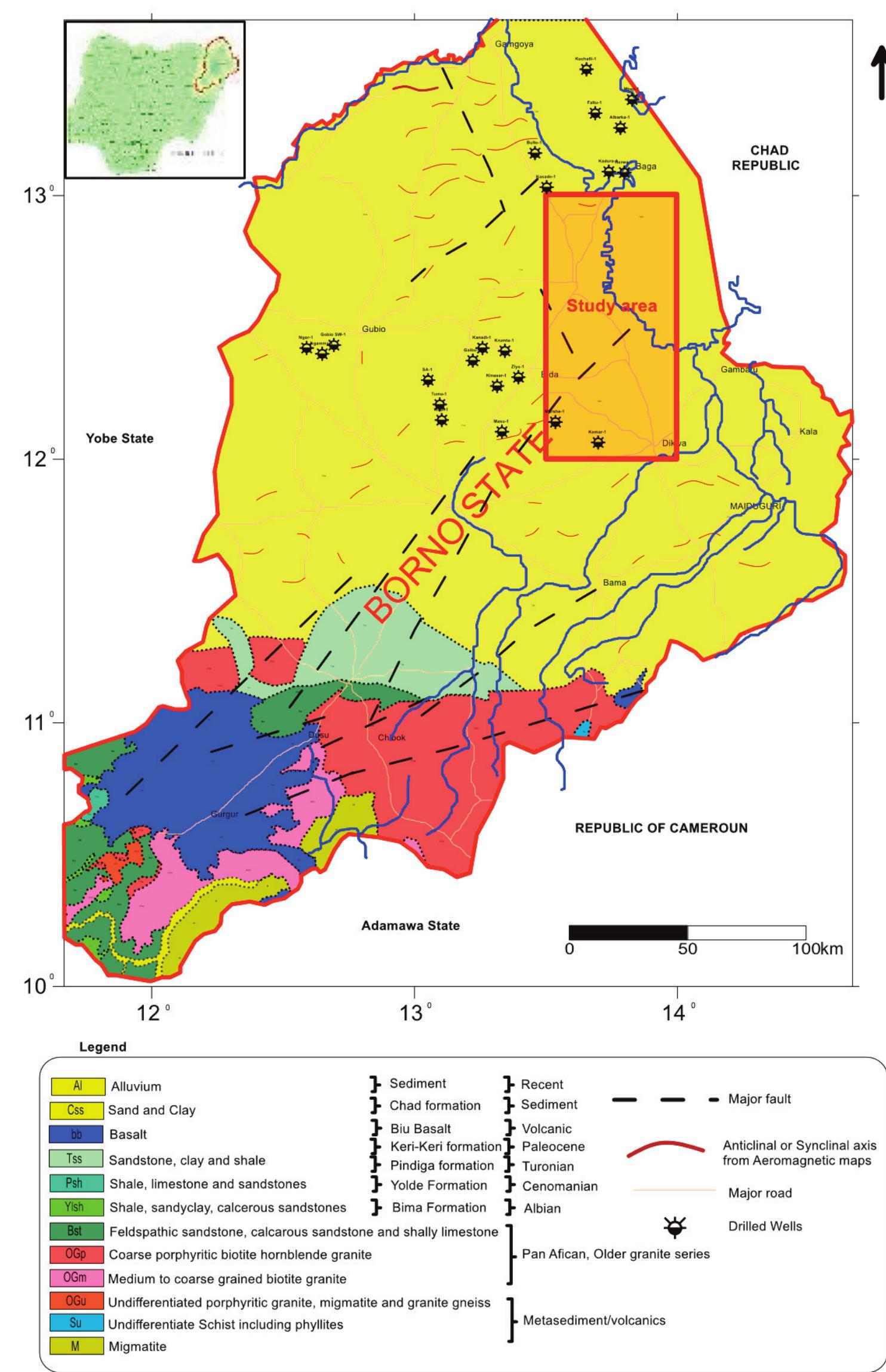 Geological map of borno state showing the location and