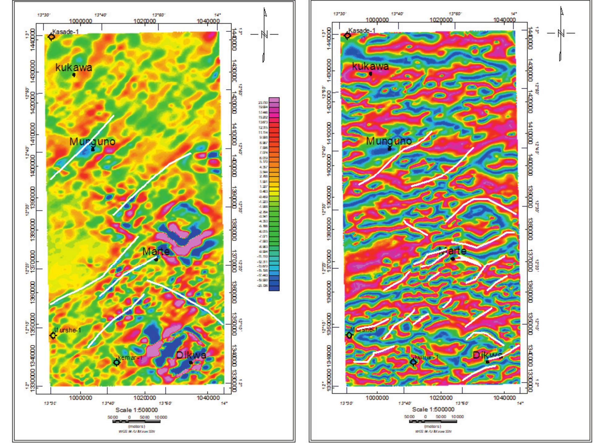Linear features interpreted from minima and maxima