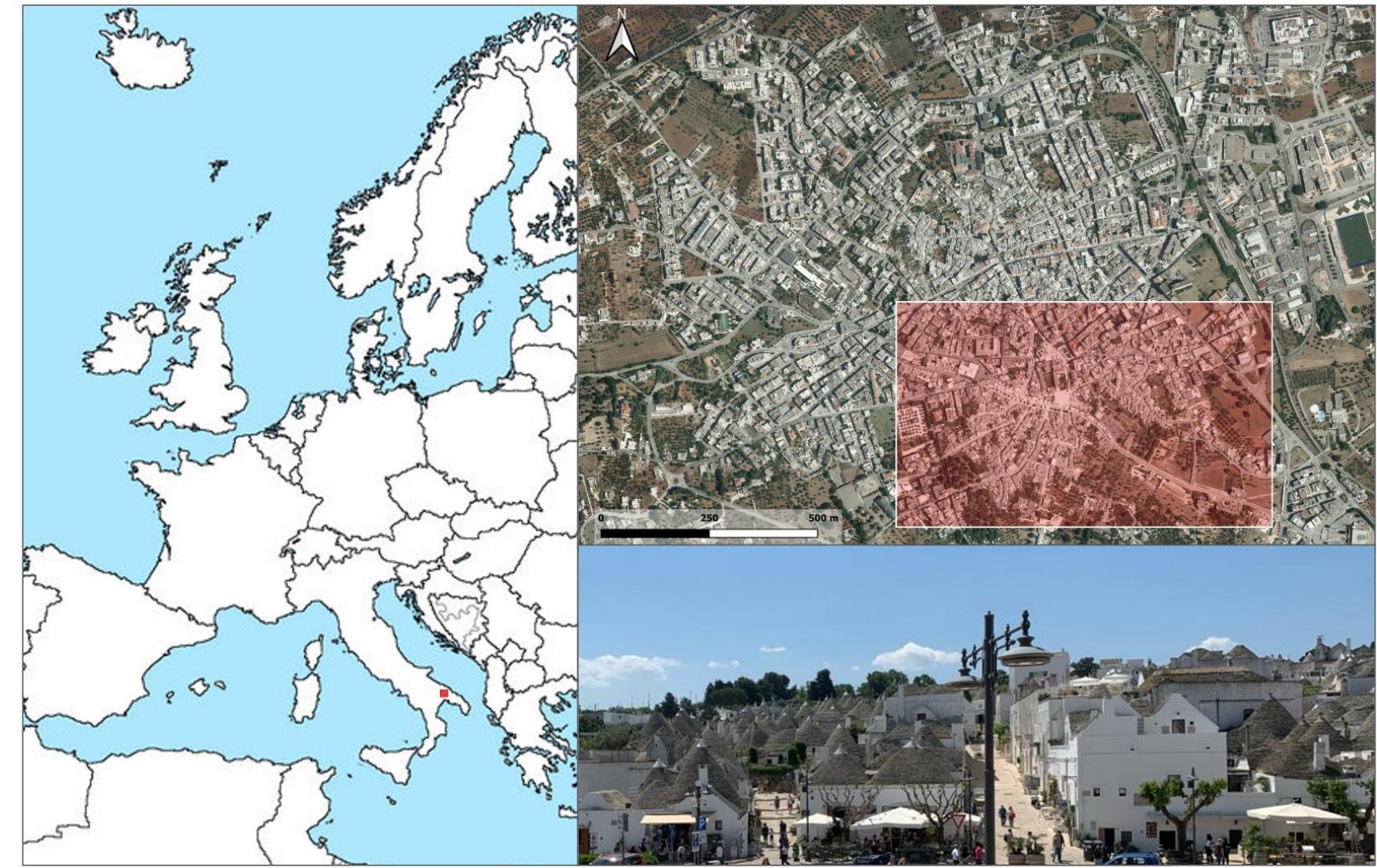 Location of the unesco site of alberobello, with an image of