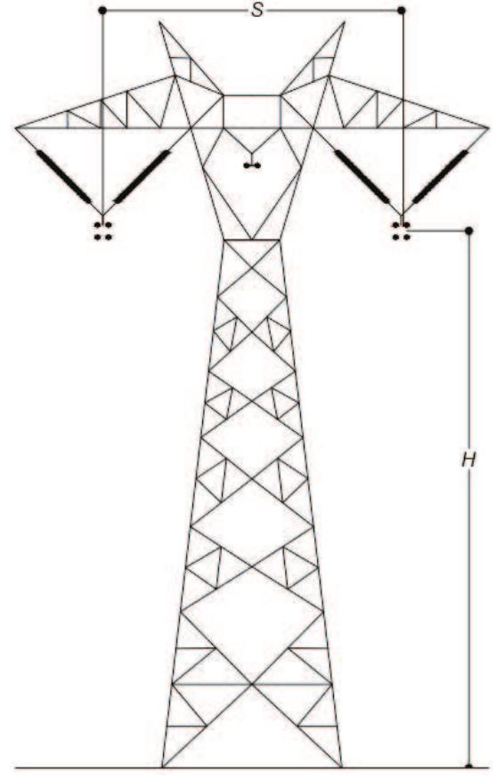 Tower geometry of a bipolar hvdc transmission line.