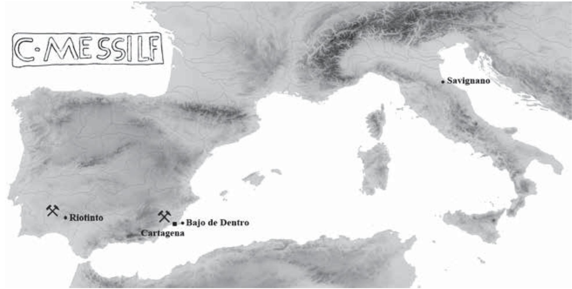 Distribution map of ingots bearing the inscription of c.